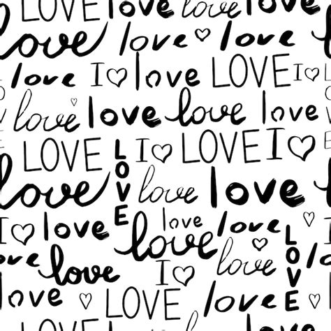 Premium Vector Text Love Script Cute Doodle Hand Drawn Seamless Pattern On White Background