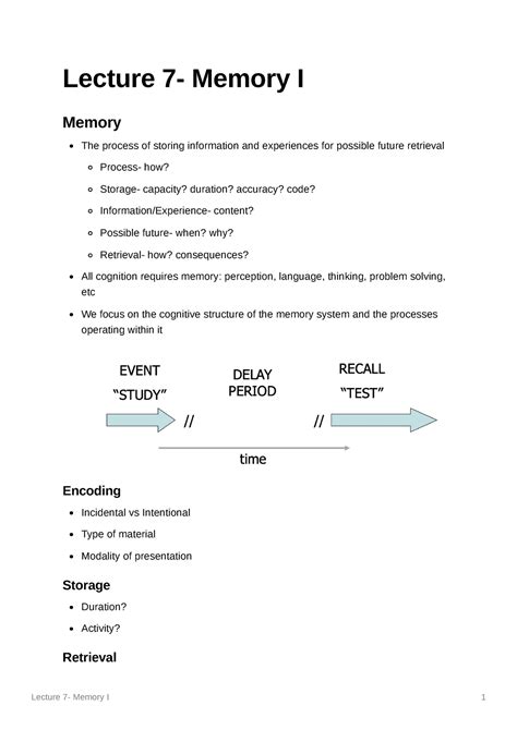 Lecture 7 Memory I Introduction To Cognition Information Enjoy