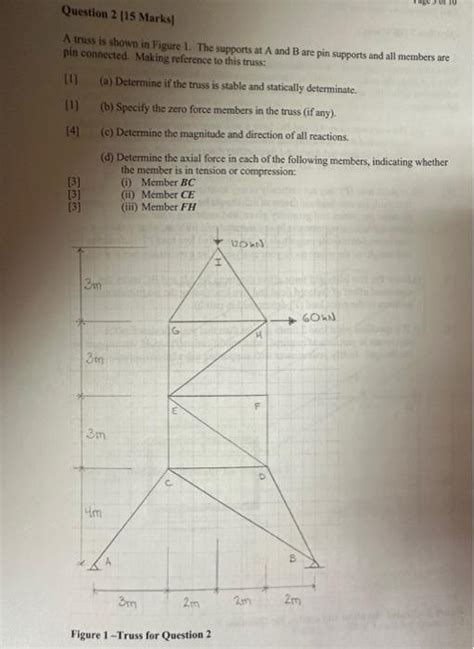 Solved Question 2 [15 Marks] A Truss Is Shown In Figure 1