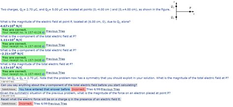 Solved Two Charges Q1 270 μc And Q2 500 μc Are Located