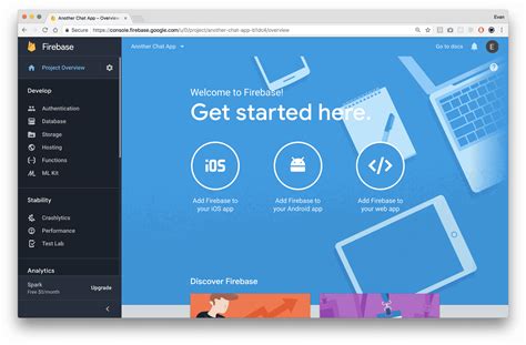 download firebase project overview screen