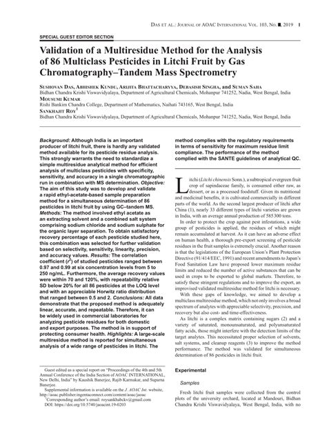 Pdf Validation Of A Multiresidue Method For The Analysis Of 86