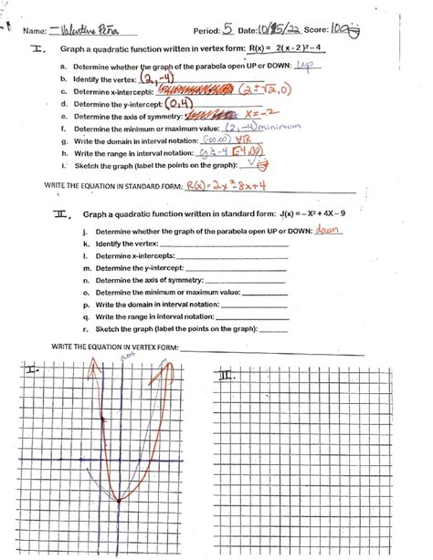 Quad Func Prob Writing Quadratic Functions In Vertex Form Standard