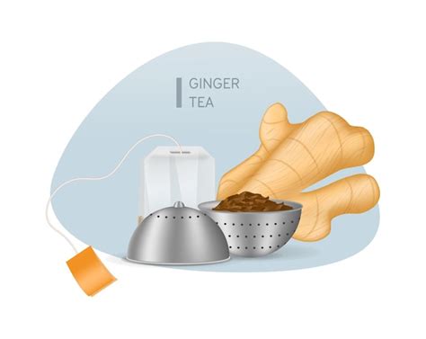 Premium Vector Realistic Black Tea In Choux Strainer Ginger Root Teabag Tea With Orange
