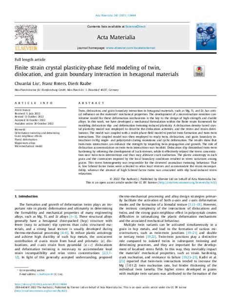 Pdf Finite Strain Crystal Plasticity Phase Field Modeling Of Twin