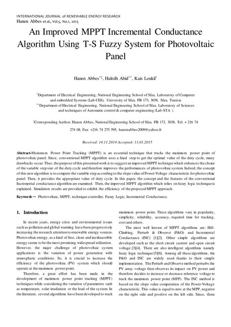 pdf an improved mppt incremental conductance algorithm using t s