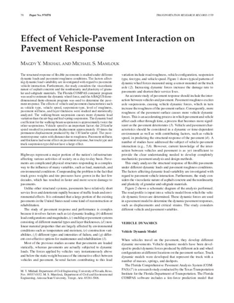 Pdf Effect Of Vehicle Pavement Interaction On Pavement Response