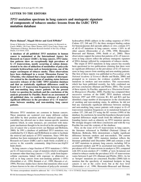 Pdf Tp53 Mutation Spectrum In Lung Cancers And Mutagenic Signature Of