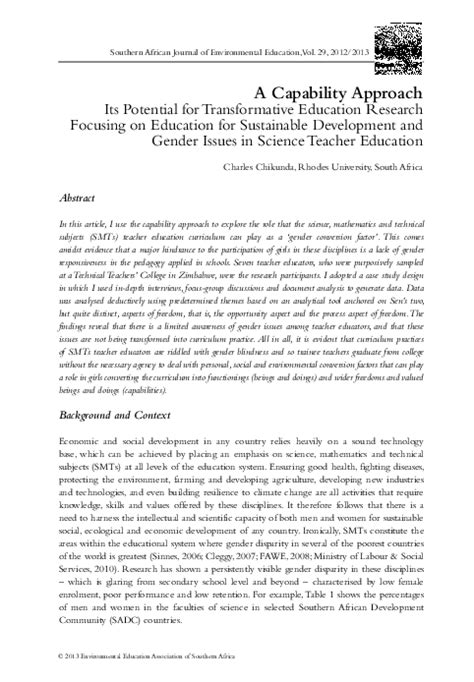 Pdf A Capability Approach Its Potential For Transformative Education