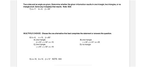 solved two sides and an angle are given determine whether