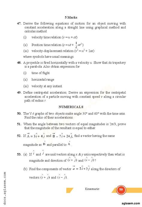 Class 11 Physics Notes For Kinematics PDF Study Material AglaSem
