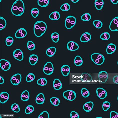 라인 에일리언 아이콘 은 검은 배경에 원활한 패턴을 격리 외계인 외계인의 얼굴 이나 머리 기호 벡터 가공의 인물에 대한 스톡 벡터 아트 및 기타 이미지 Istock