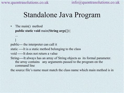 core java over view basics introduction by quontra solutions ppt