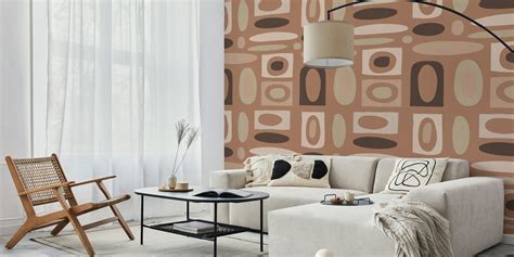 Retro Shapes Mocha Mousse Wallpaper