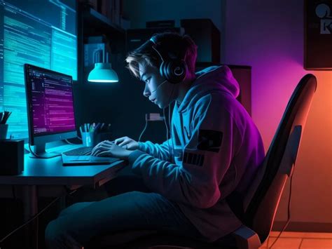 Premium AI Image Babe Doing Coding On His Computer Setup