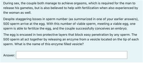 Solved During Sex The Couple Both Manage To Achieve Chegg Com