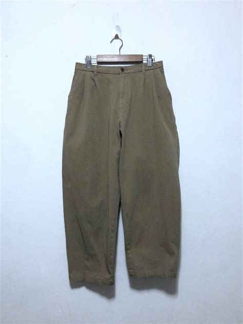 Muji Stretch Chino Tuck Wide Pants Womens Fashion Bottoms Other