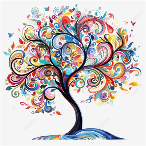 다채로운 소용돌이 패턴을 가진 추상 나무 추상적인 나무 화려한 Png 일러스트 및 이미지 에 대한 무료 다운로드 Pngtree