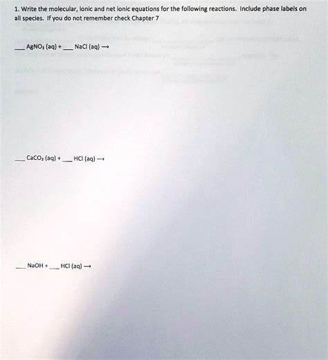 Solved 1 Write The Molecular Ionic Ad Net Ionic Equations For The
