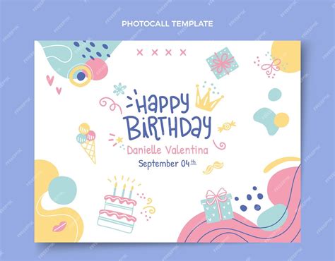 손으로 그린 생일 Photocall 템플릿 무료 벡터