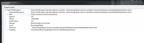 Api Exception Thrown Bloomberglp Blpapi Notfoundexception In Bloomberglp Blpapi Dll Stack