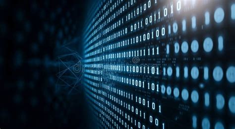 Digital Binary Code Flows In Futuristic Environment Creating Sense Of Depth And Technology This