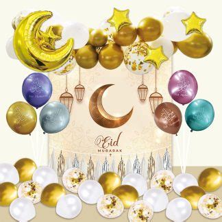 Eid Mubarak Balloons Set Metallic Chrome Finish Confetti Multicoloured