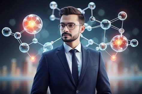 Businessman On Blurred Background Using Modern Molecule Structure 3d Rendering Premium Ai