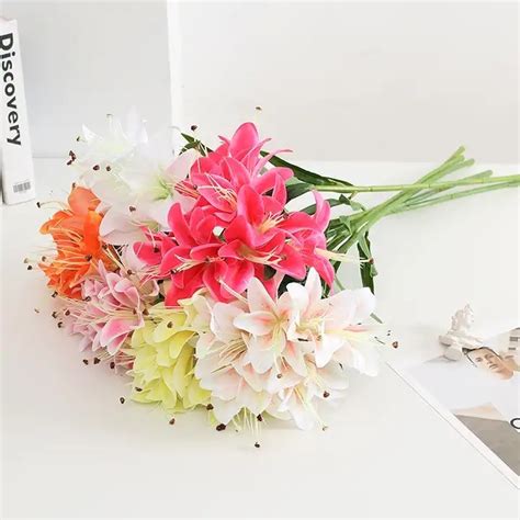 High Quality 10 Heads Artificial Small Lilies Real Touch Flower