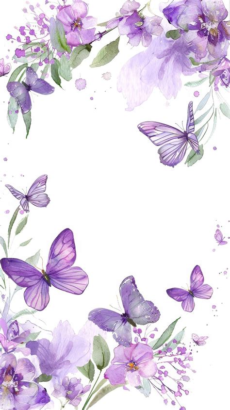 Flores Violetas E Borboletas Arte De Borda Pintura A Aquarela De Flores