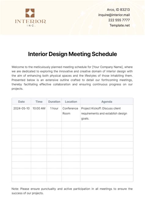 Free Interior Design Schedule Templates Editable And Printable