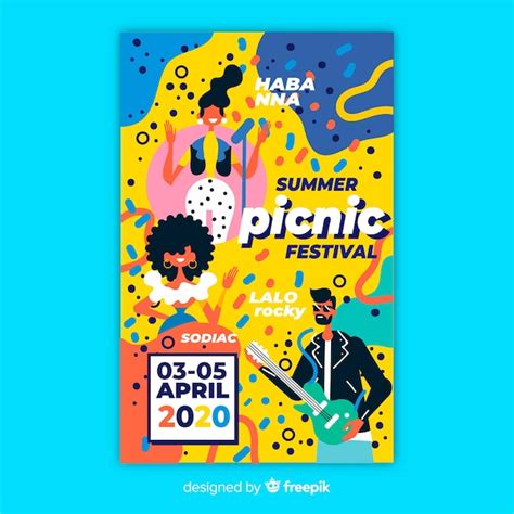 여름 피크닉 축제 파티 포스터 또는 전단지 템플릿 무료 벡터
