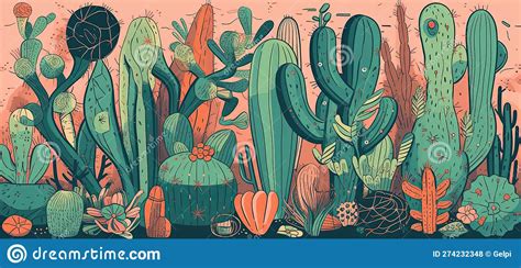 Vibrant Hand Sketched Cactus Illustrations With Striking Lines Shapes