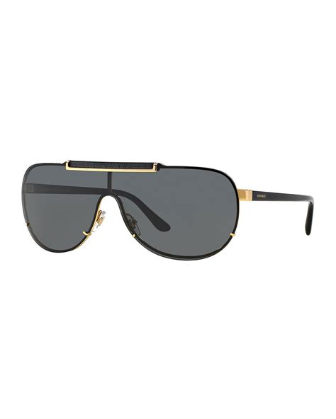 Versace Mens Greek Key Shield Sunglasses In Gold