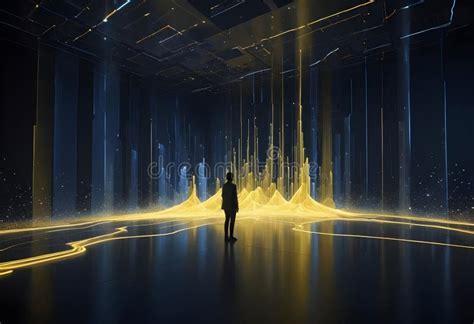 A 3d Rendering Of A Futuristic Cityscape With A Glowing Abstract Design The Cityscape Is