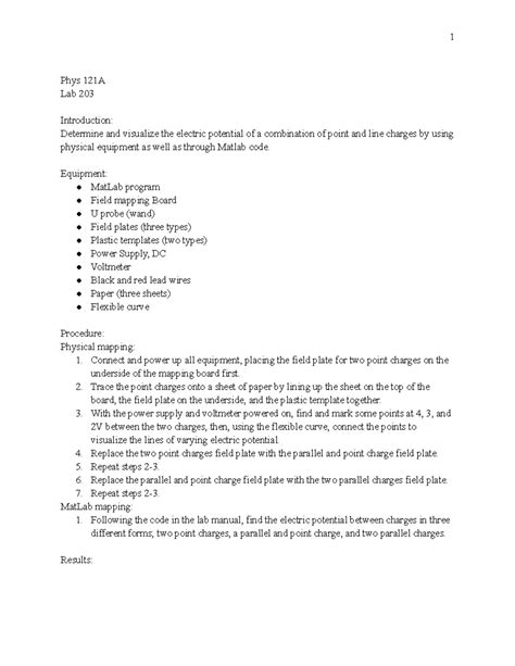 Lab 200 Electrostatics Electric Charge And Force Lab Report Title Lab Number And Title