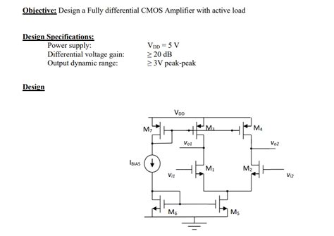 Obiective Design A Fully Differential CMOS Amplifier Chegg