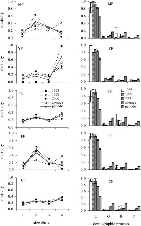 elasticity values ae95 ci for size classes and demographic process