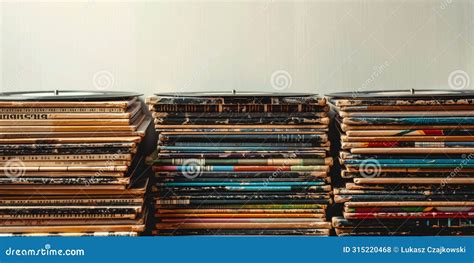 Stack Of Records On Table Generative Ai Stock Illustration Illustration Of Vintage Audio