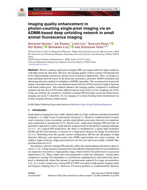Pdf Imaging Quality Enhancement In Photon Counting Single Pixel Imaging Via An Admm Based Deep