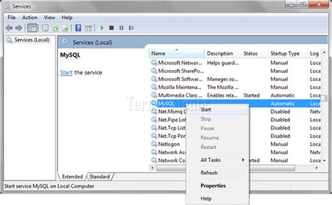 Memulai Atau Menghentikan MySQL Melalui Windows Service
