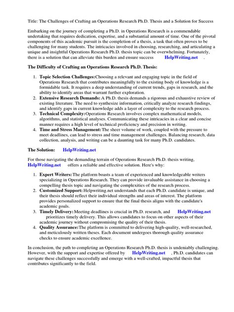 Operations Research Phd Thesis Topics Pdf Thesis Operations Research
