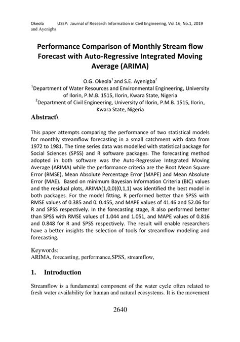 Pdf Performance Comparison Of Monthly Stream Flow Forecast With Auto Regressive Integrated