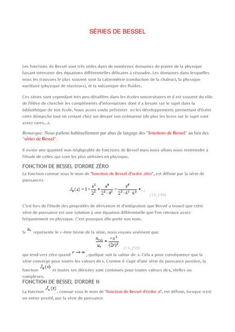Notes Sur Les Séries De Bessel Docsity