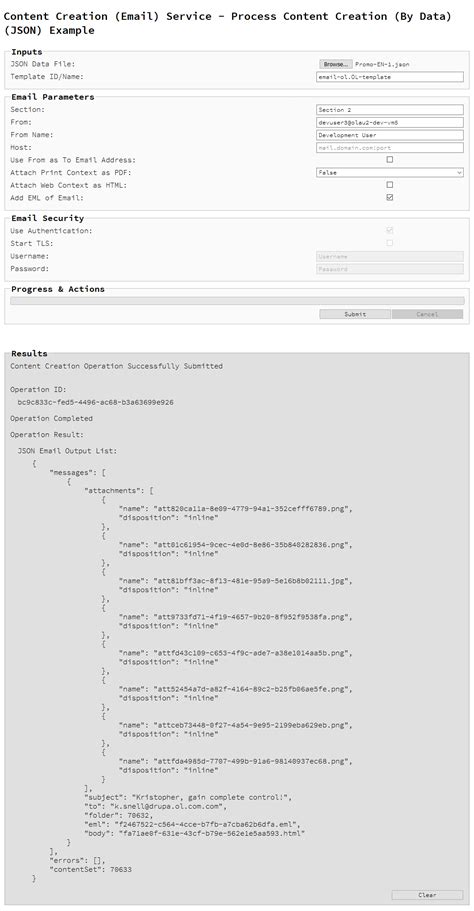 Running A Content Creation Operation For Email By Data Using Json
