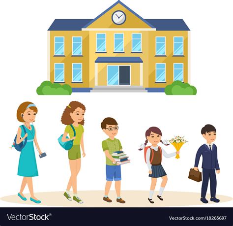 School Building Students Going To Classes Vector Image