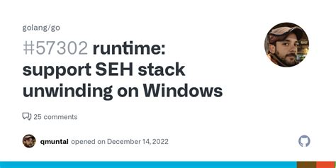 runtime support seh stack unwinding on windows · issue 57302 · golang