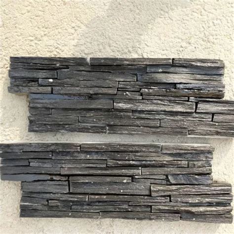 Natural Stone Cladding Stack Stone Black Slate Quartzite Wall Veneer
