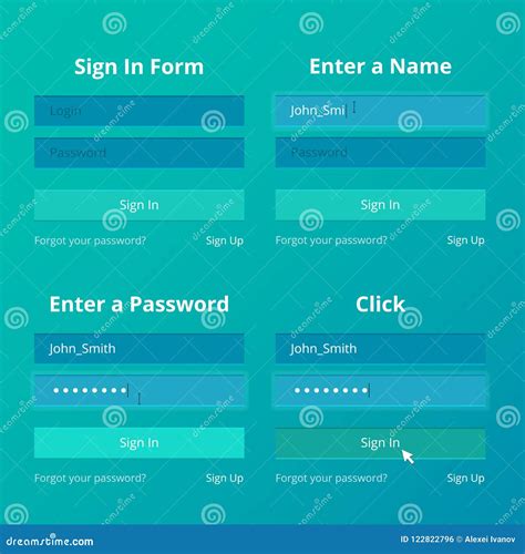 Login Screen And Sign In Form Template For Mobile App Or Website Design Stock Vector