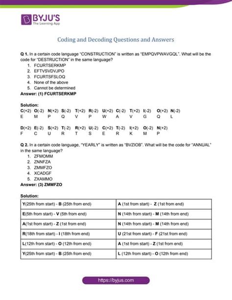 coding and decoding questions and answers pdf